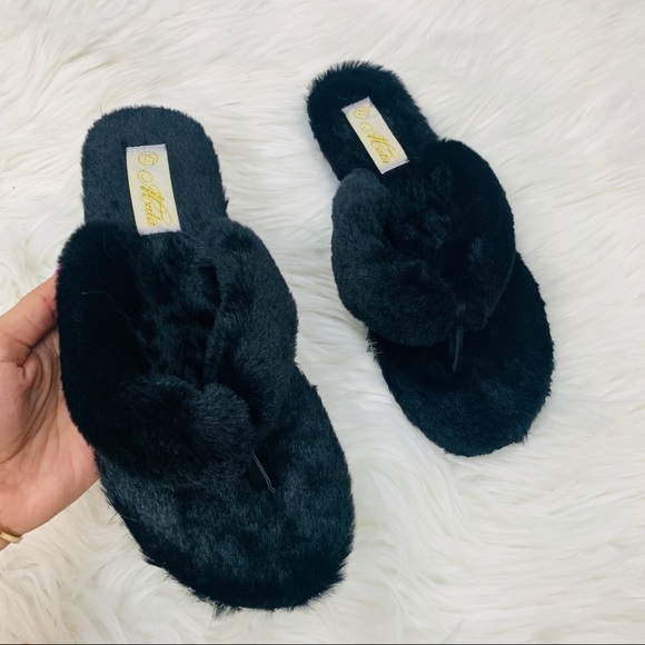 Shoes | Black Fur Flip Flop | Poshmark